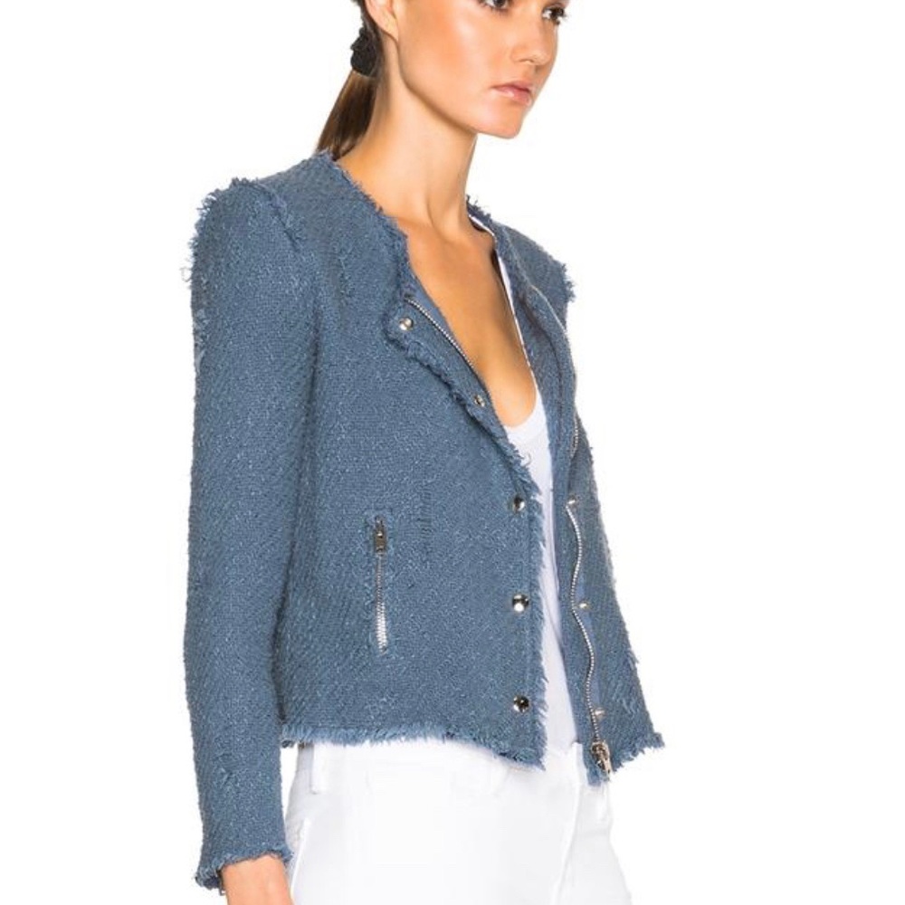 Iro “Agnette” Distressed Boucle Tweed Jacket Sz 44 - Gem